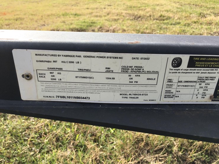 2023 GENERAC MLT65SKDS LIGHT PLANT SN:3012034473 by Alex Lyon & Son ...