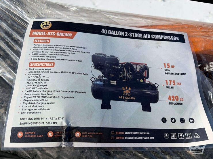 2025 ATS Power ATS-GAC40Y 40 Gallon Two-Stage Air Compressor by Royal ...